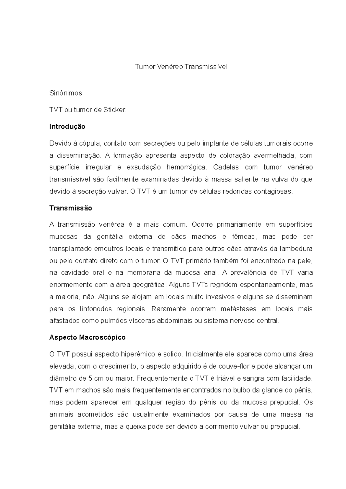 Tumor Venéreo Transmissível - Tumor Venéreo Transmissível Sinônimos TVT ou tumor de Sticker ...