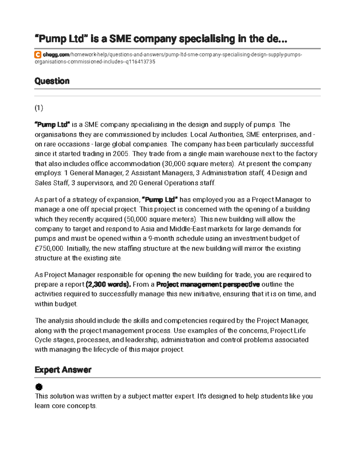 “Pump Ltd” is a SME company specialising in the de... Chegg - .. - Studocu