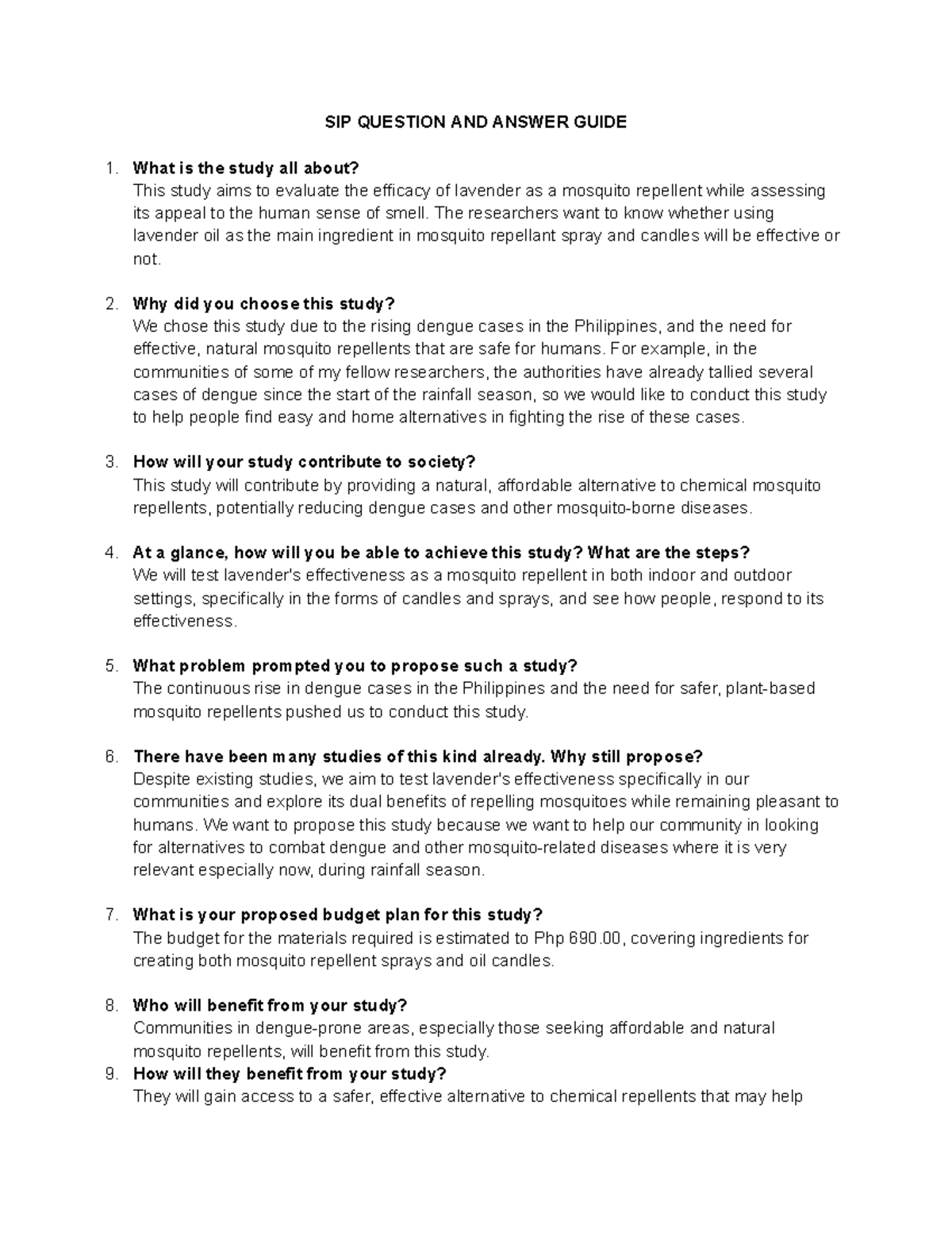 SIP Question AND Answer Guide - SIP QUESTION AND ANSWER GUIDE What is the study all about? This ...