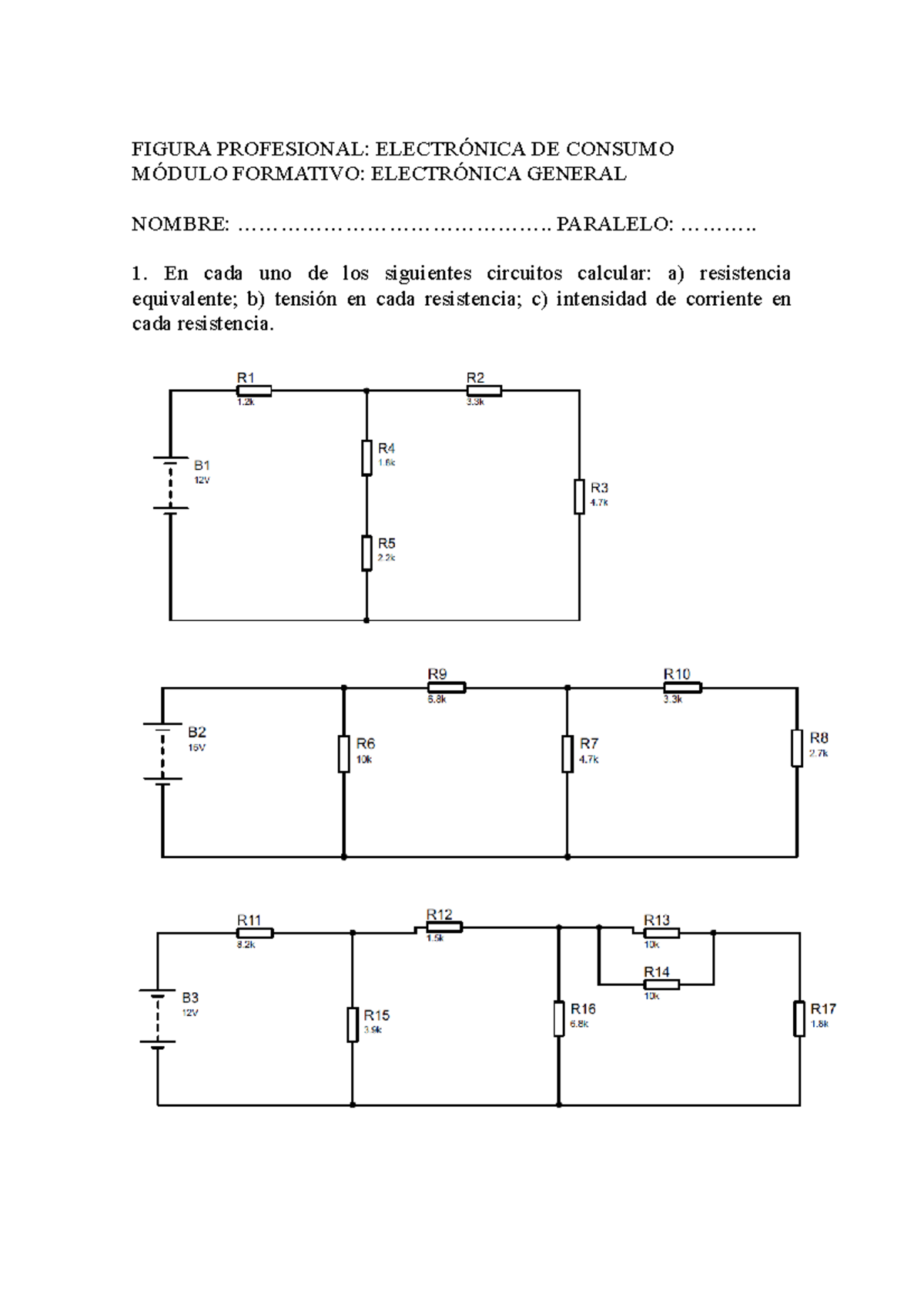 Ejercicios DE Circuitos Eléctricos - FIGURA PROFESIONAL: ELECTRÓNICA DE CONSUMO MÓDULO FORMATIVO ...