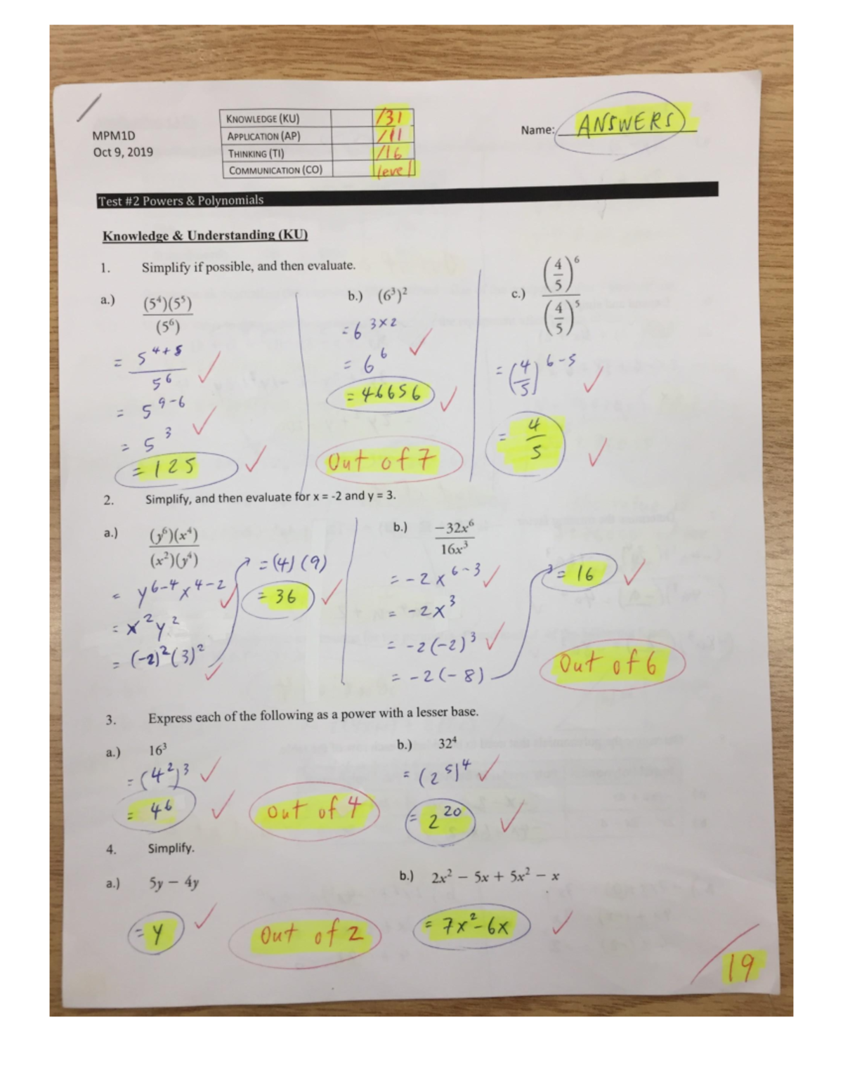 Mpm1d powers polynomials test 2 solutions - KNOWLEDGE (KU) MPM1D ...