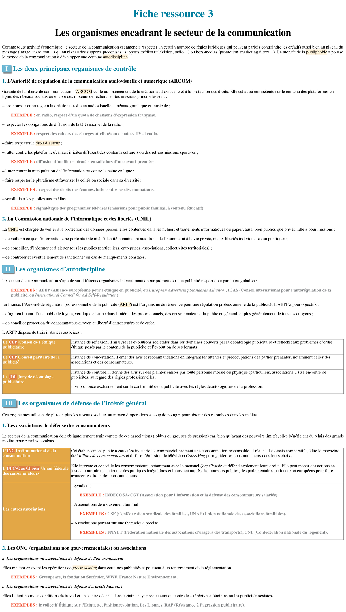 Chap 2 - 3 - chap 2 cours 3 - Fiche ressource 3 Les organismes ...