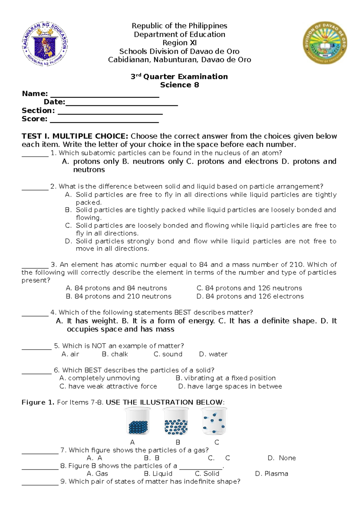 Science 8 quarter 3 - Republic of the Philippines Department of Education Region XI Schools ...