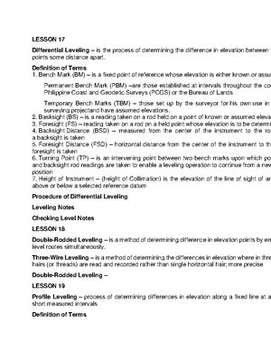 Surveying Lesson 12 Summary - LESSON 12 Leveling – directly or ...