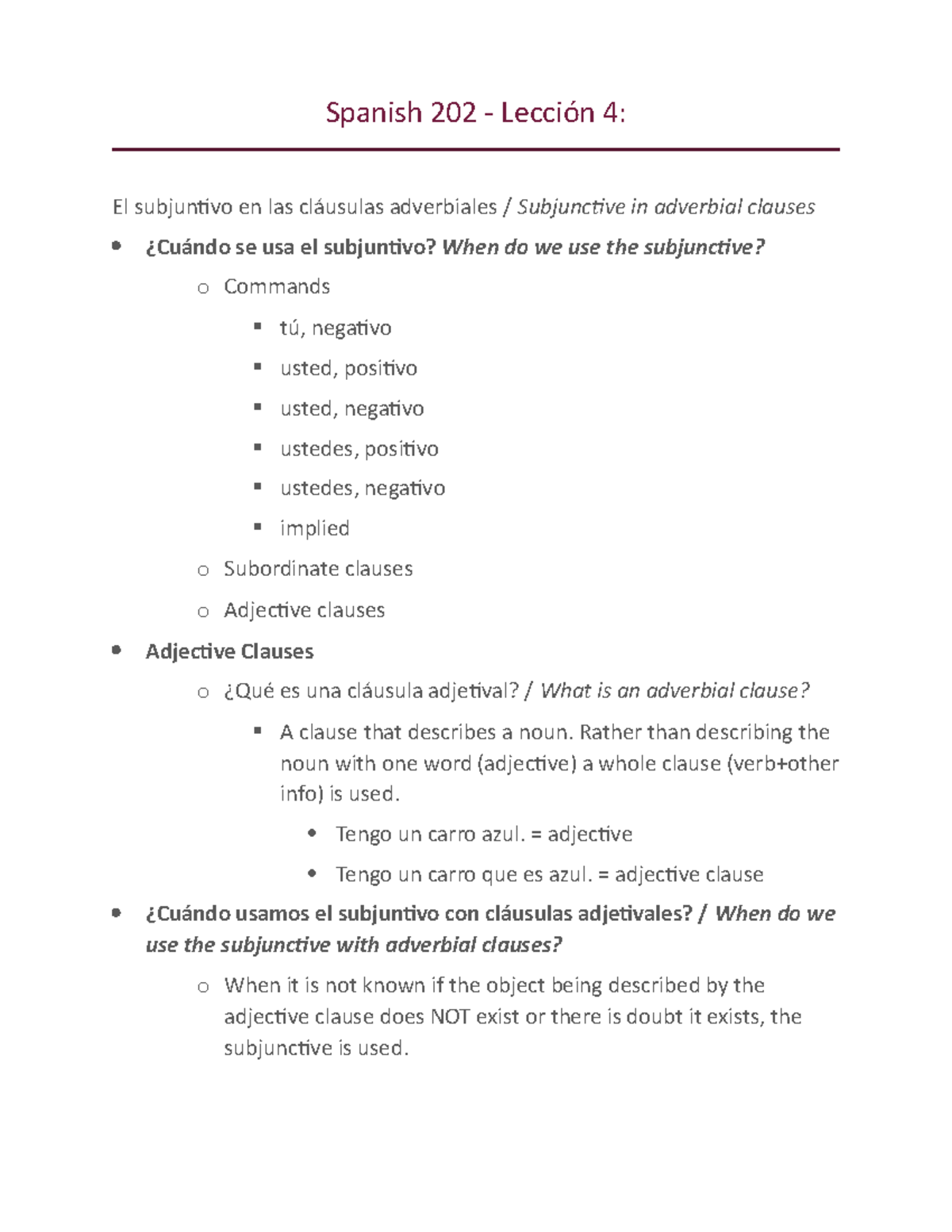 Spanish 202 - Lesson 4 - Lecture notes 4 - Spanish 202 - Lección 4: El ...