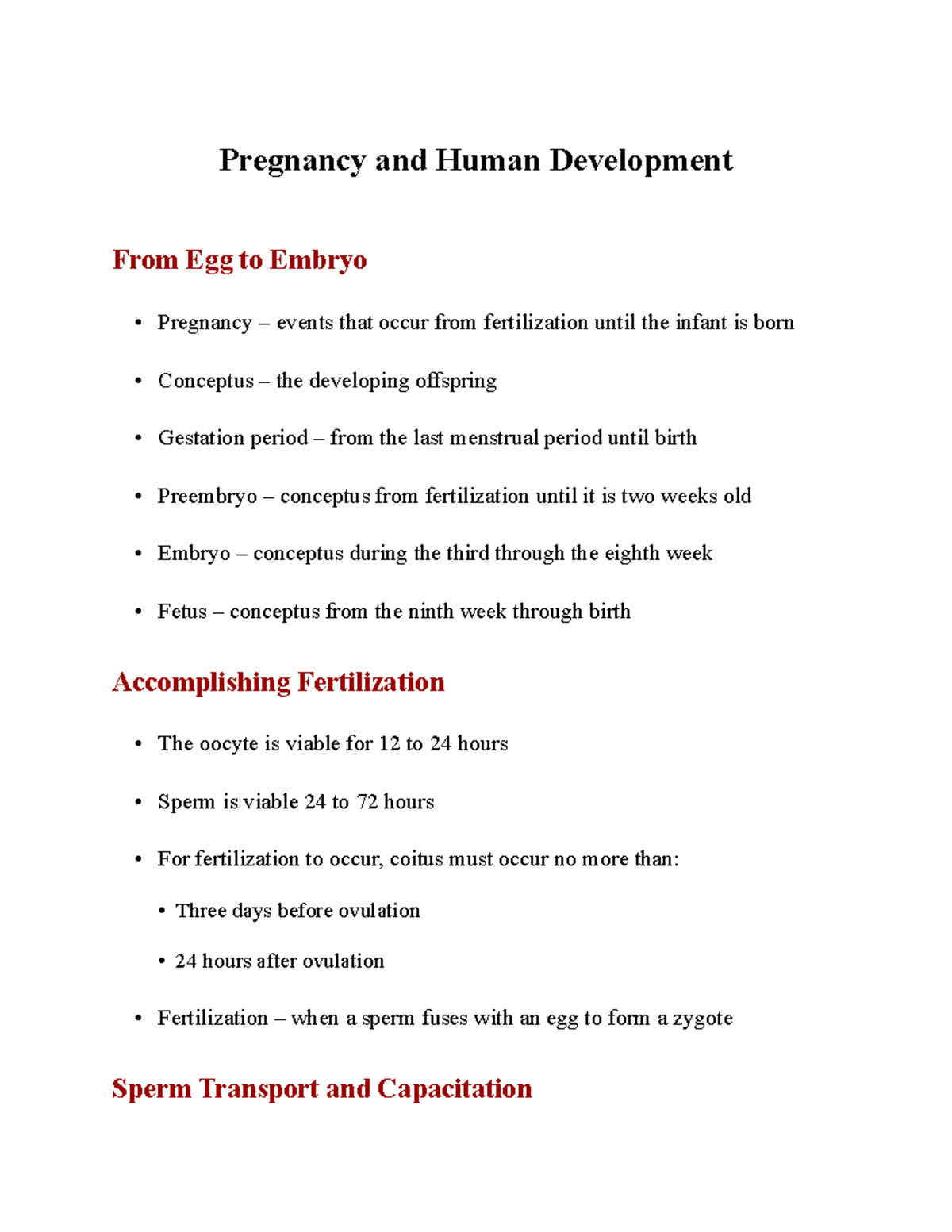 Pregnancy and Human Development - Studocu