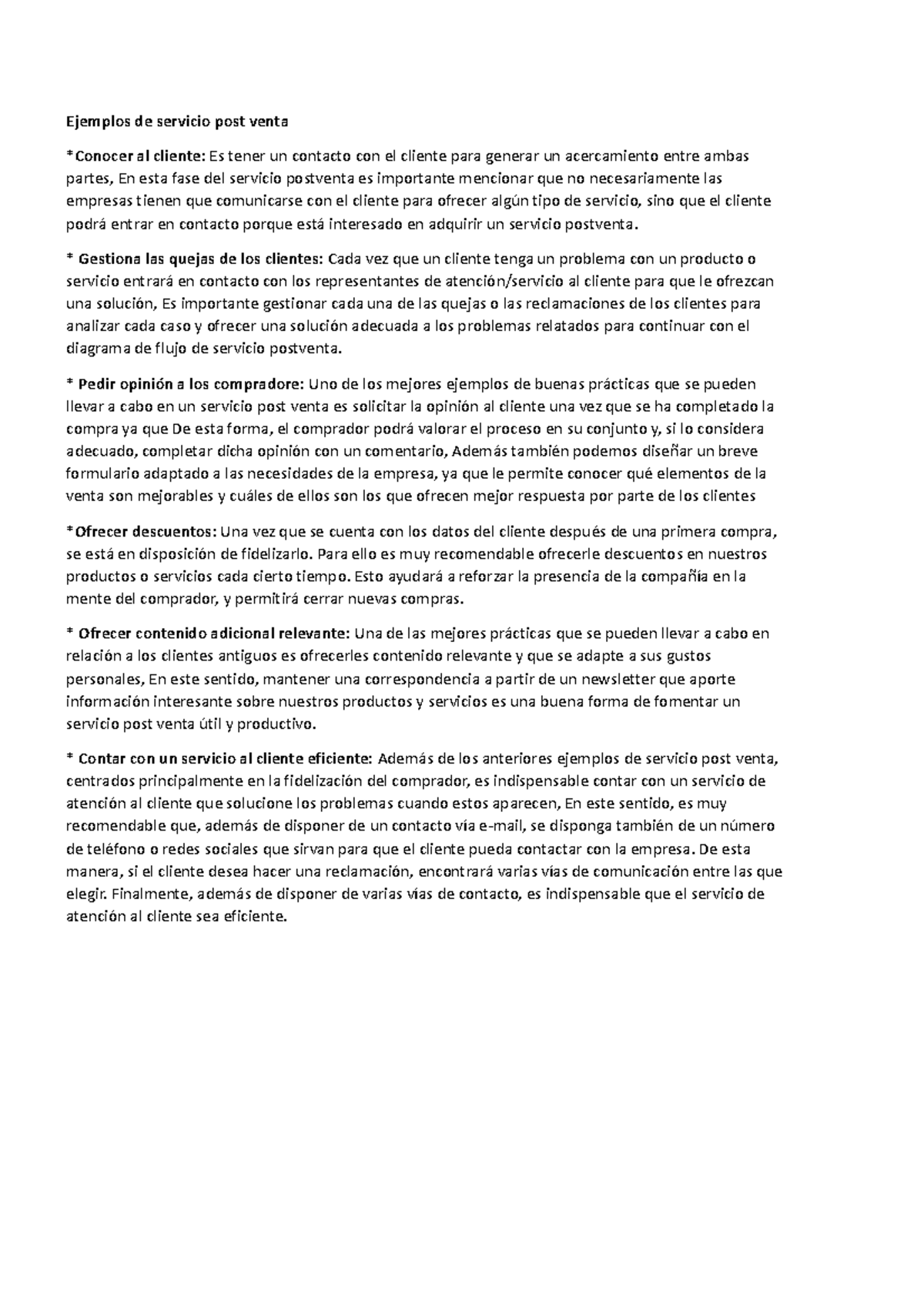 Ejemplos de servicio post venta - Ejemplos de servicio post venta *Conocer al cliente: Es tener ...