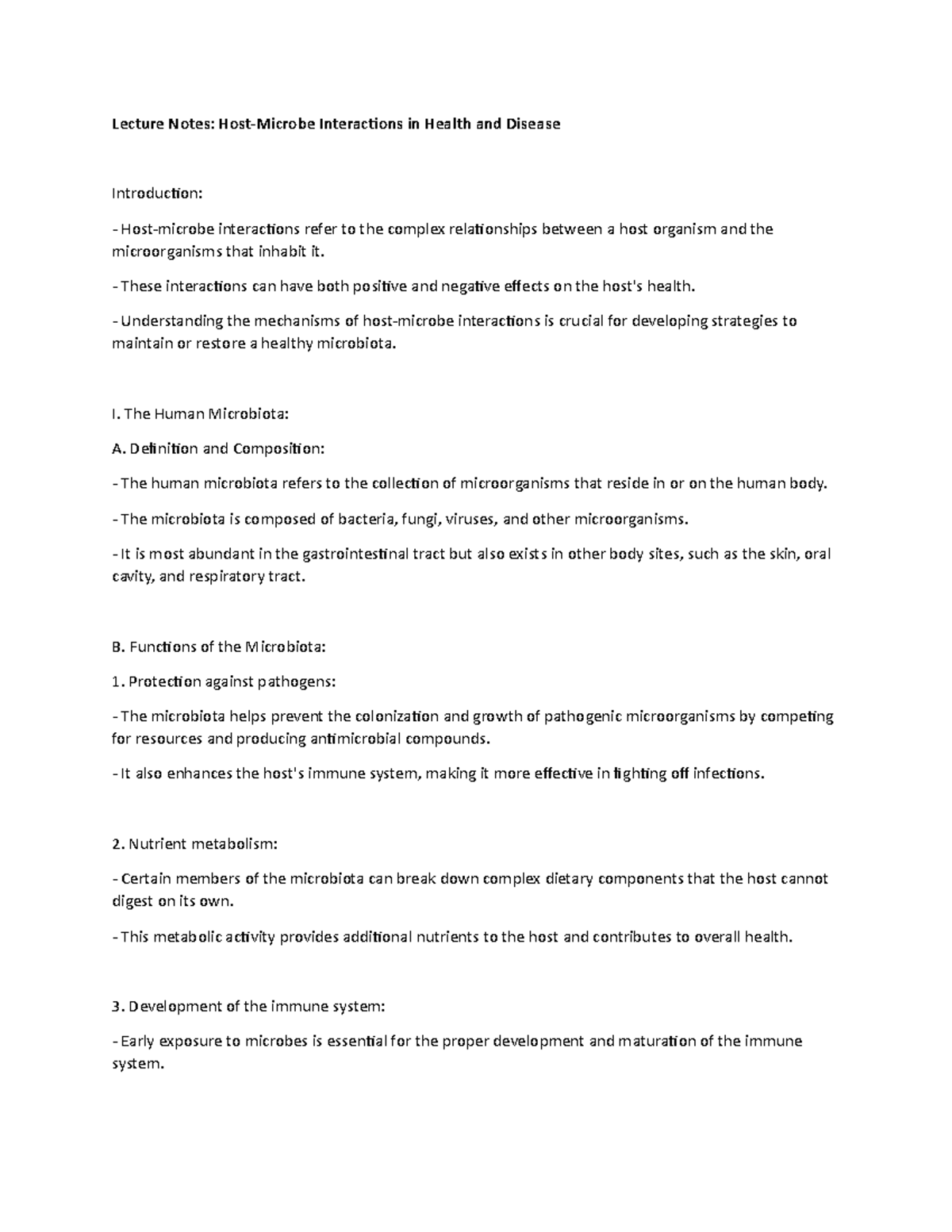Lecture Notes: Host-Microbe Interactions in Health and Disease ...