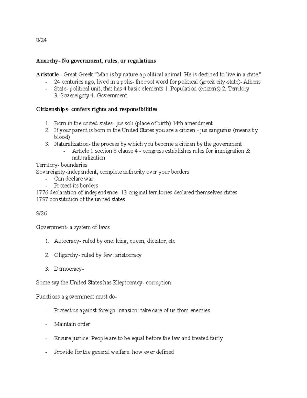 Pols-American Government Notes - 8/ Anarchy- No government, rules, or ...