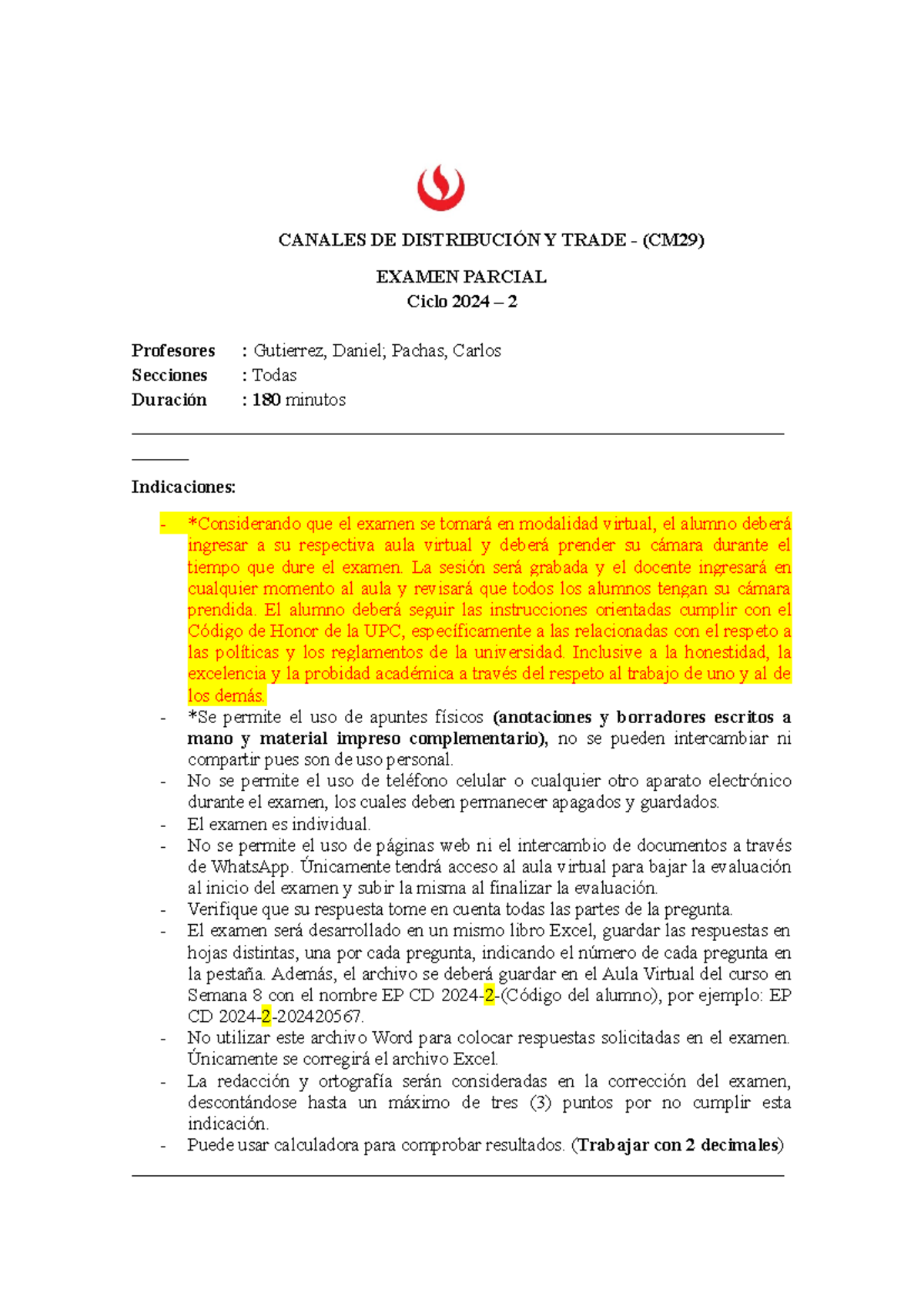 Examen Parcial Canales de Distribucion y Trade - CANALES DE ...