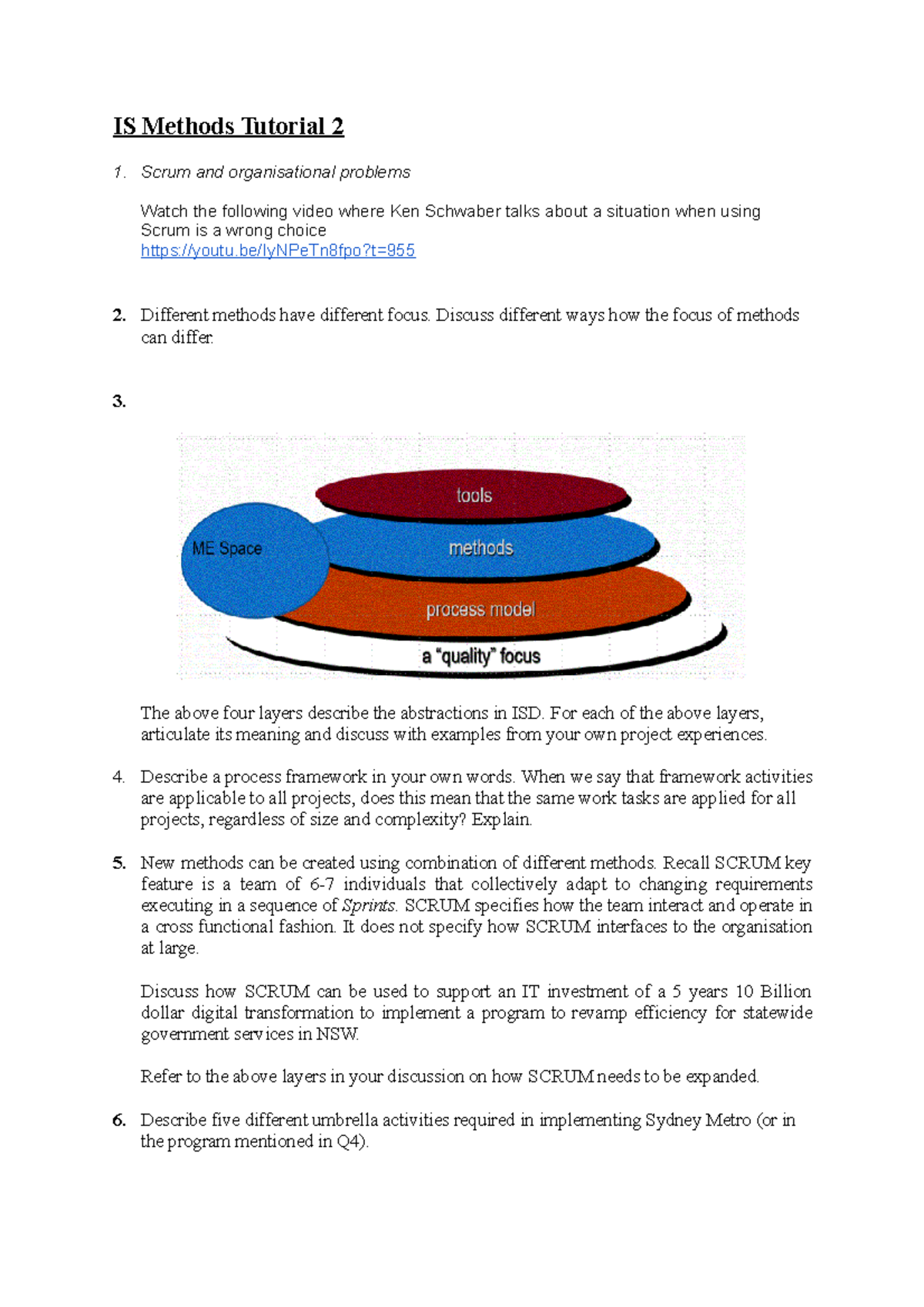 Tute 2 2022 questions - IS Methods Tutorial 2 1. Scrum and organisational problems Watch the ...