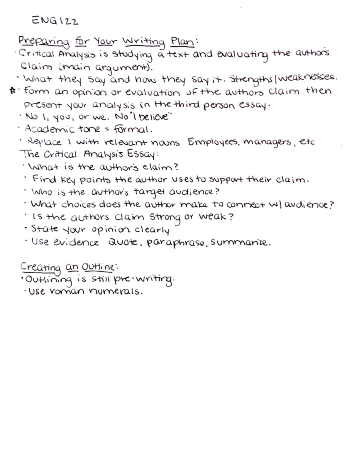 ENG 122 Notes Pg 1 - ENG Top of Page Preparing for Your Writing Plan ...