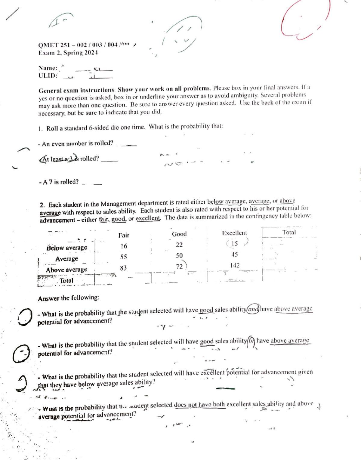 Exam2 Qmet blank - Exam 2 - Q M E T 2 5 1 - 0 0 2 / 0 0 3 / 0 0 4 ...