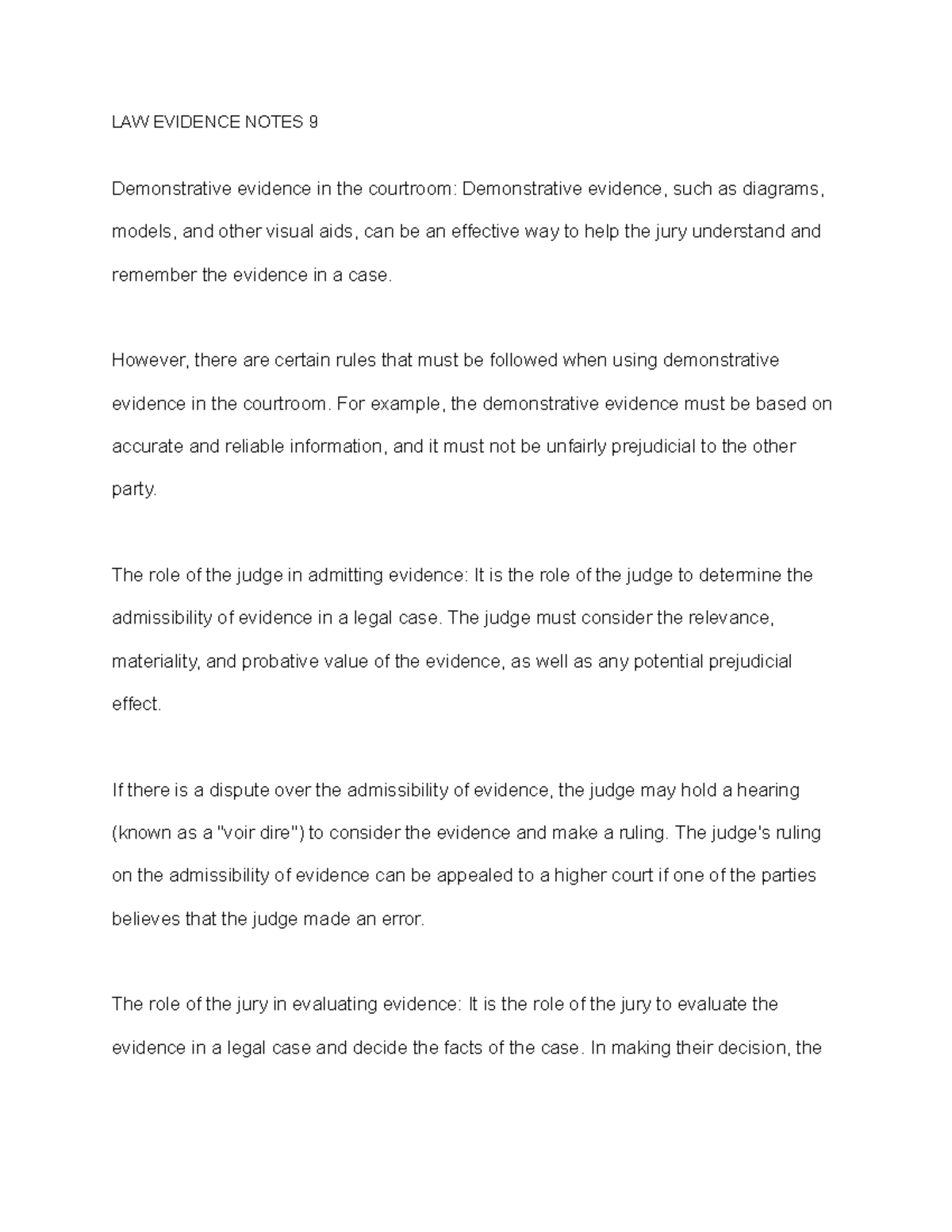 Law evidence 1 - LAW EVIDENCE NOTES 9 Demonstrative evidence in the ...