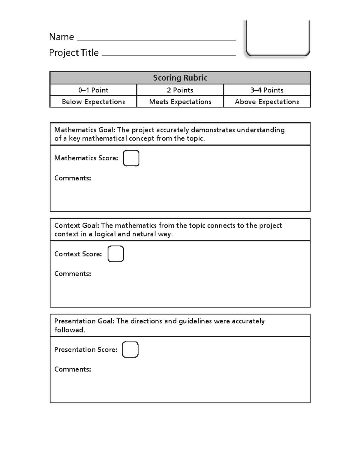 Natalie Clute - Pick a Project Scoring Rubric - Name Teaching Tool 27 ...