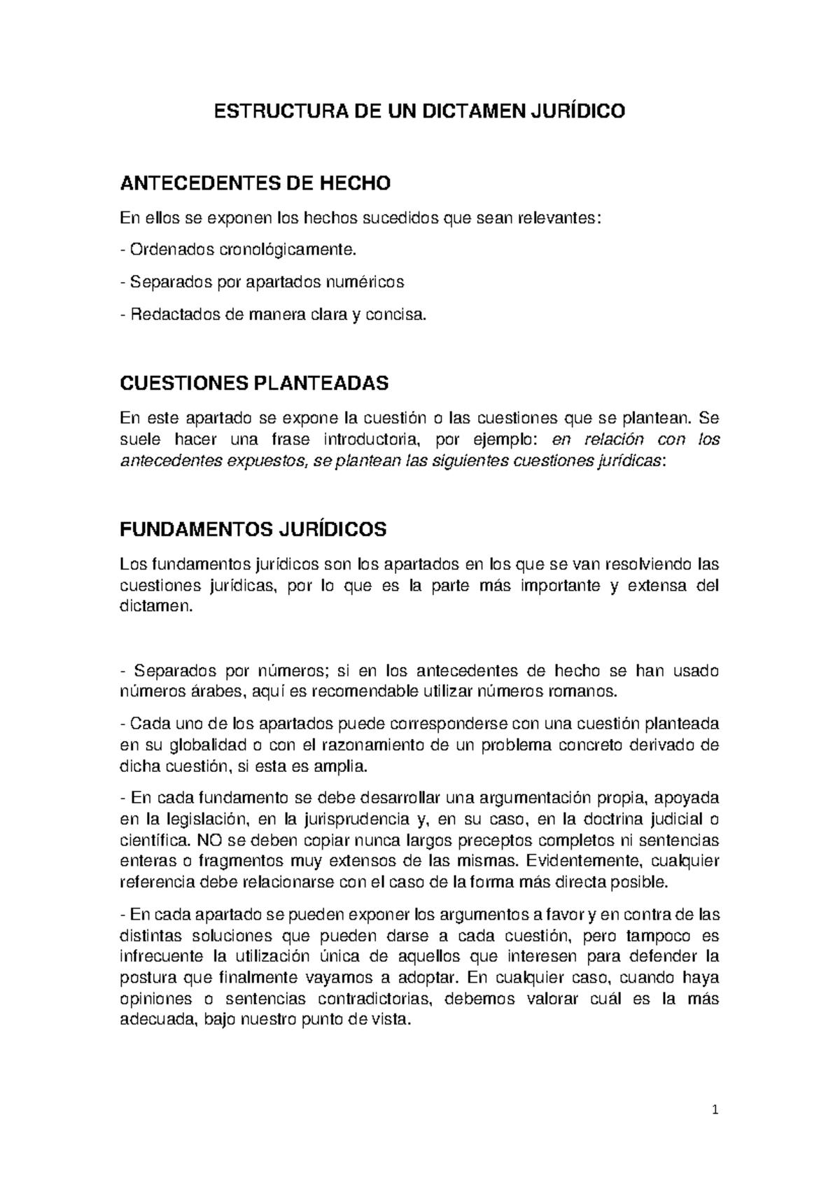Estructura DE UN Dictamen Jurídico - 1 ESTRUCTURA DE UN DICTAMEN ...