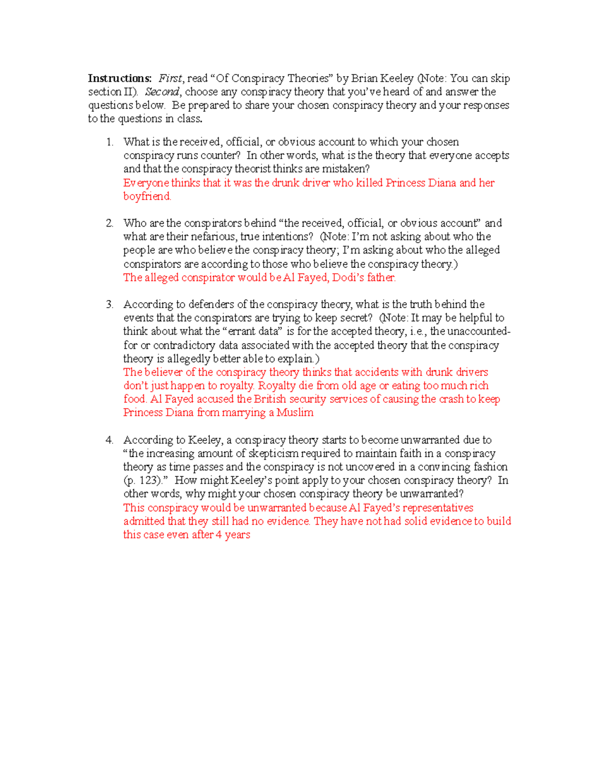 Conspiracy theories HW assignment - Instructions: First, read “Of ...