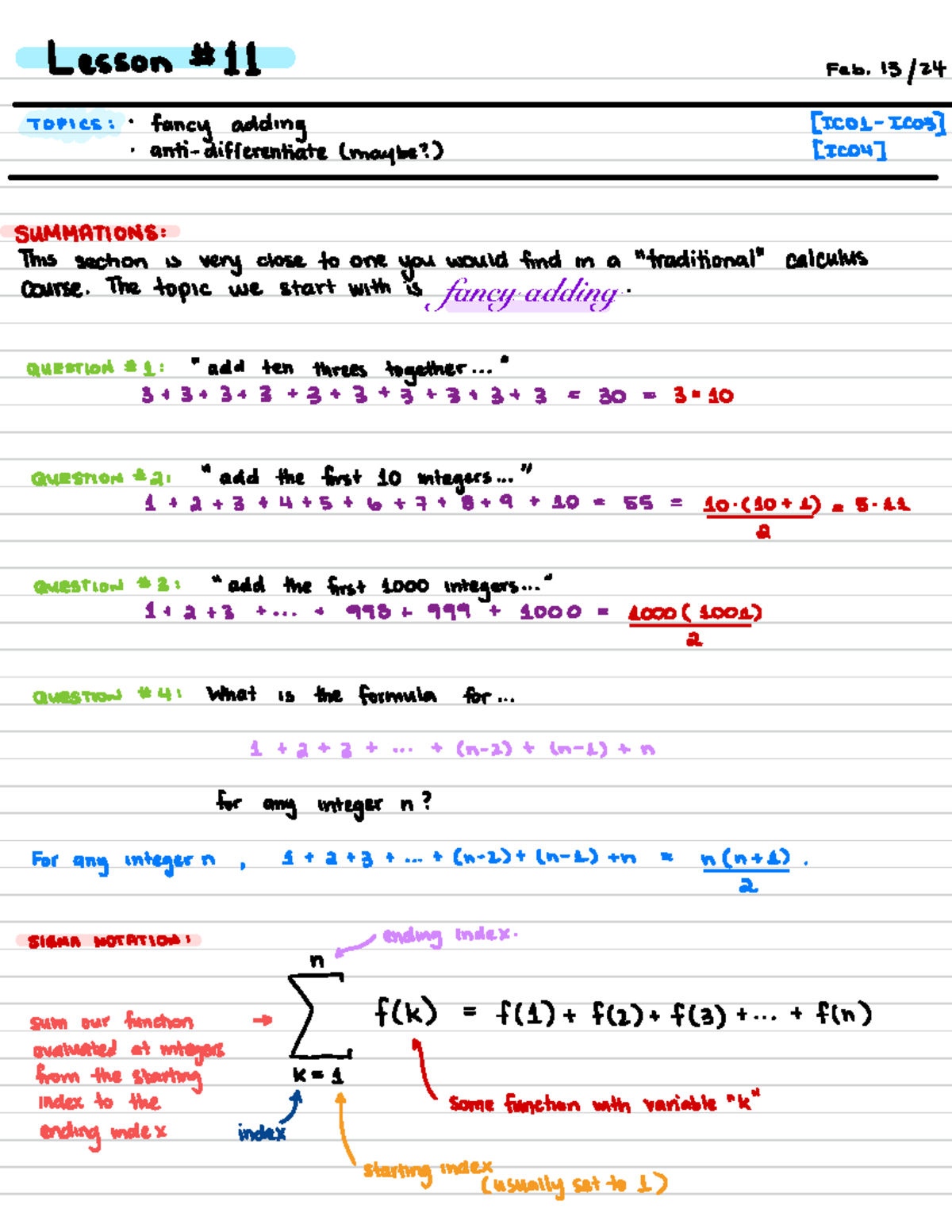 Math1230 570 lesson 11 - lecture notes - fancy adding Lesson #11 Feb ...
