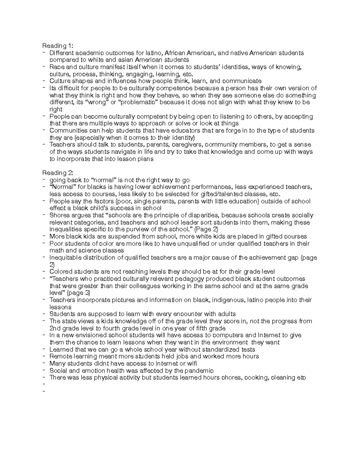 Educ week 6 reading notes - Reading 1: - Different academic outcomes ...