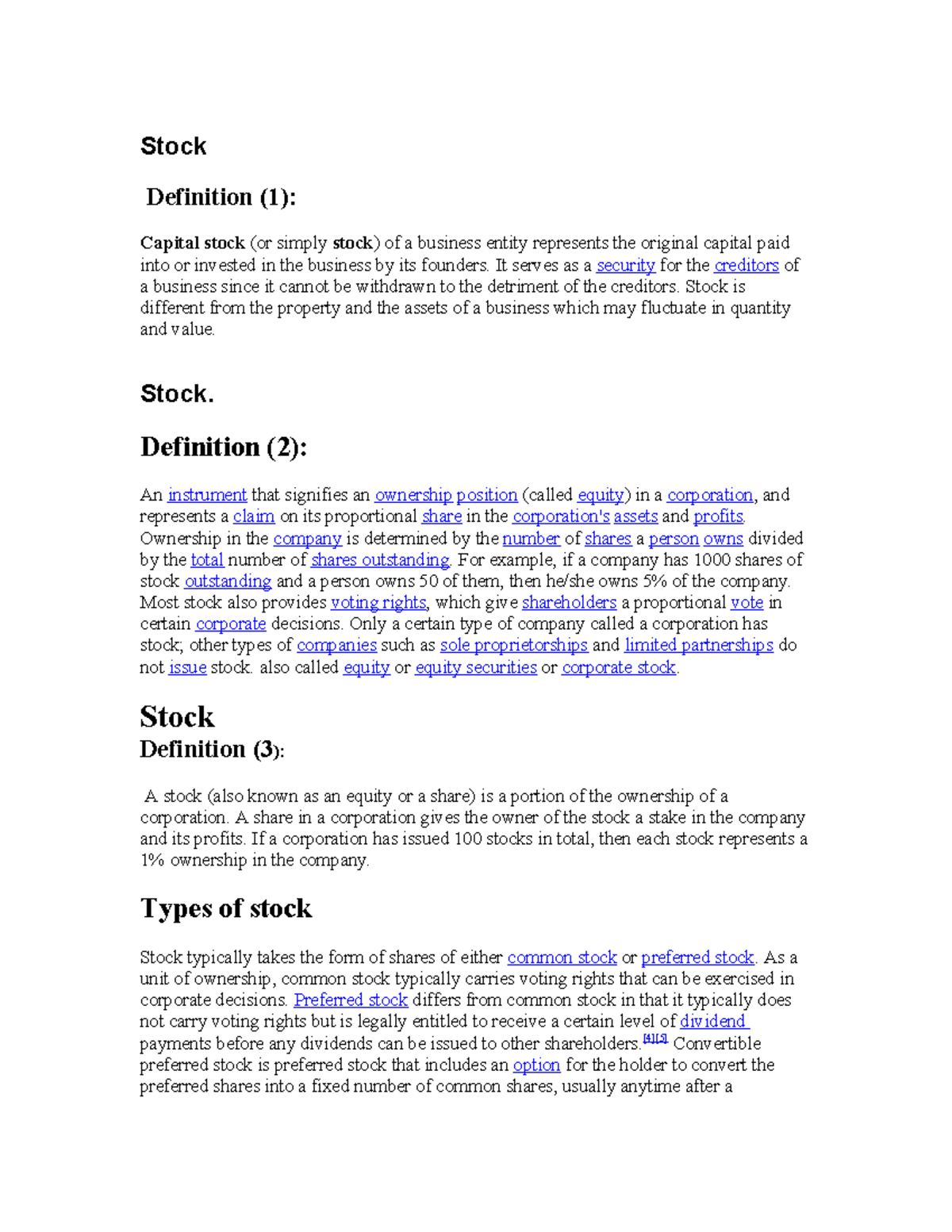 117779133-Assignment-Stock - Stock Definition (1): Capital stock (or ...