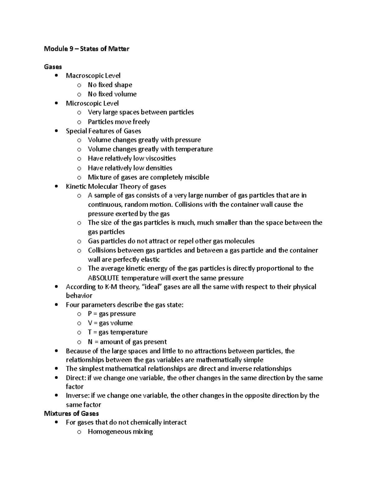 Module____ NINE - Module 9 – States of Matter Gases Macroscopic Level o ...