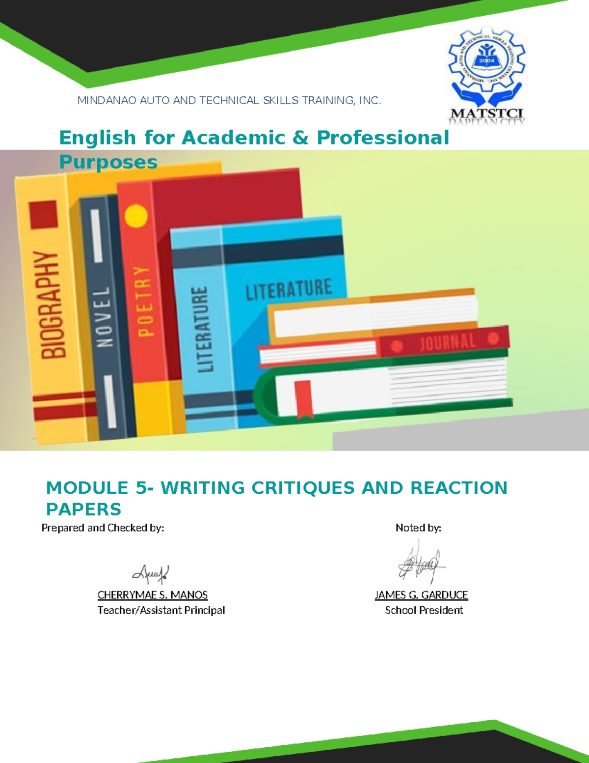 EAPP Module 5 final 2 - Prepared and Checked by: Noted by: CHERRYMAE S ...