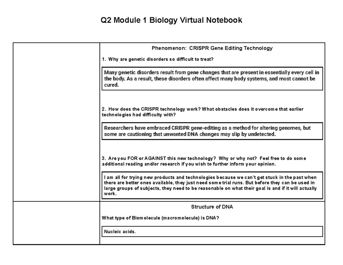 Q2 Mod 1 Biology Virtual Notebook - Q2 Module 1 Biology Virtual ...