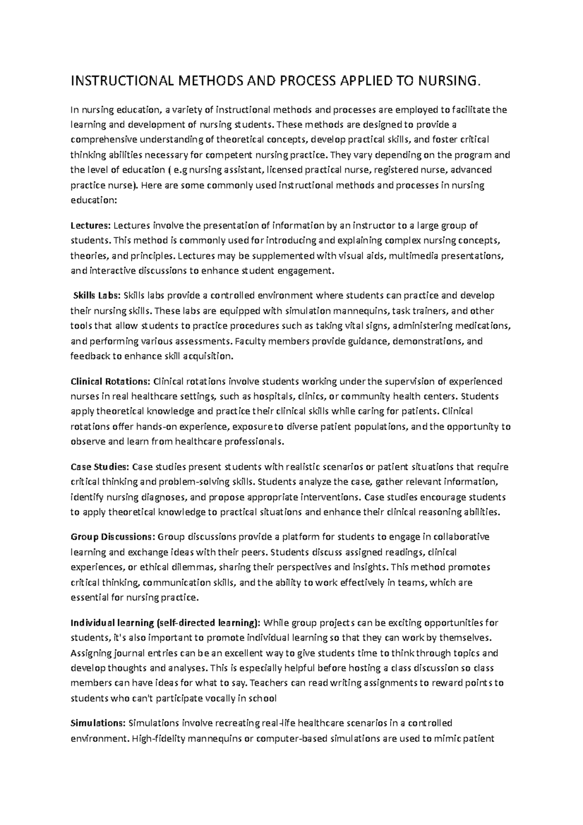 Instuctional Methods AND Process Applied TO Nursing - INSTRUCTIONAL METHODS AND PROCESS APPLIED ...