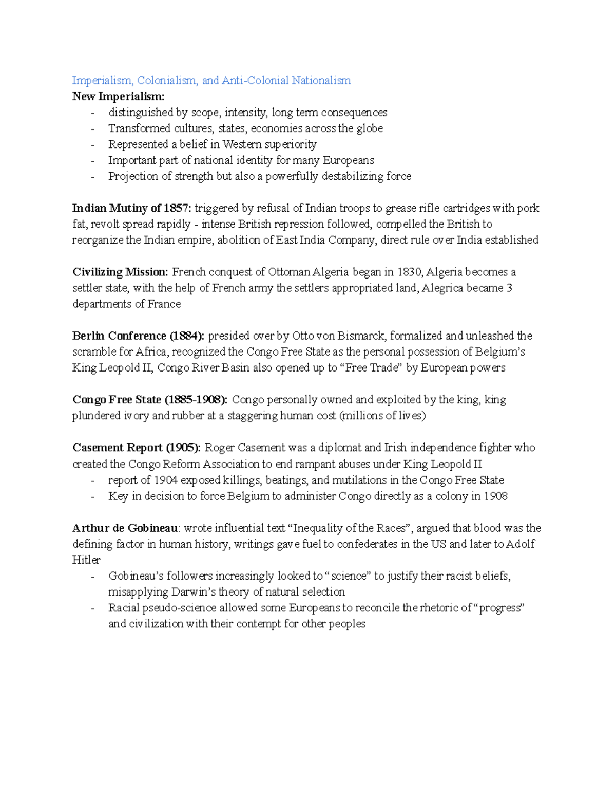 Imperialism, Colonialism, and Anti-Colonial Nationalism - Studocu