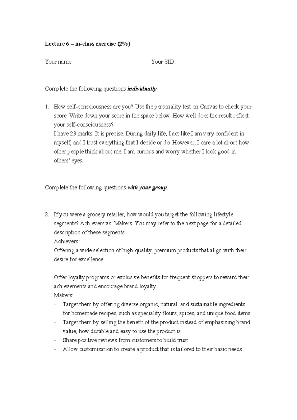 L6 Exercise - Lecture 6 – in-class exercise (2%) Your name: Your SID: Complete the following ...