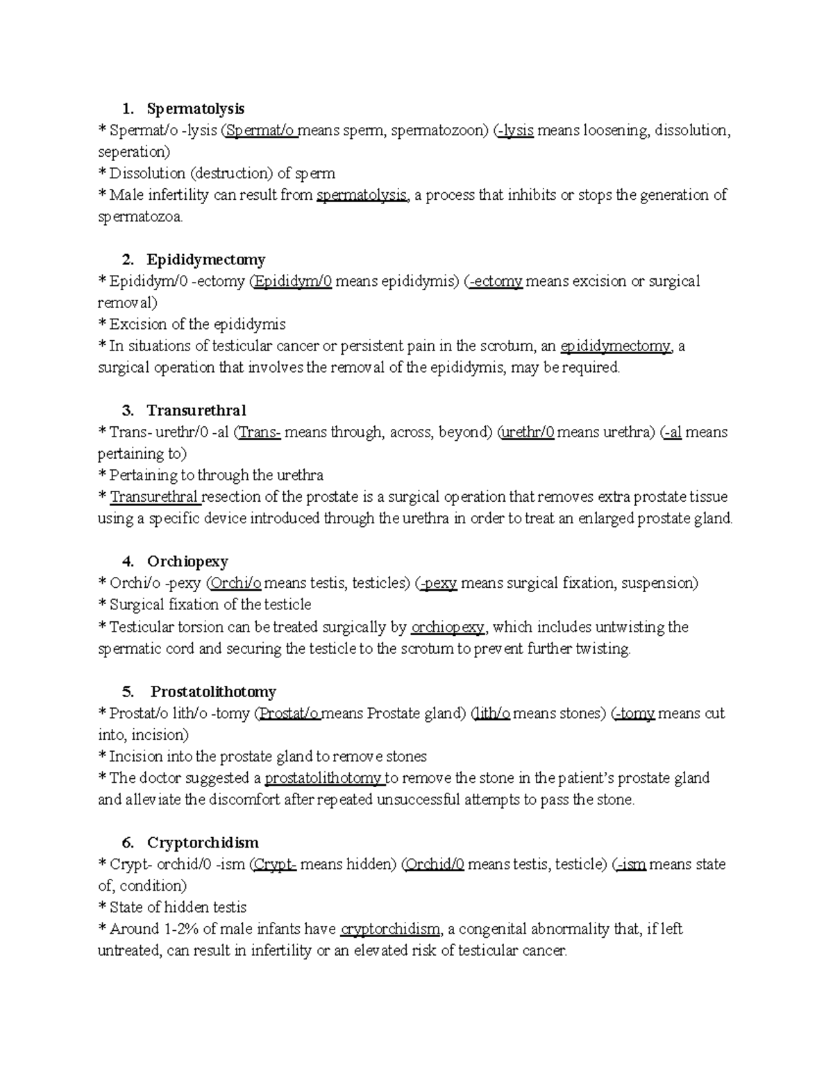Reproduction and Obstetrics Word Use - Spermatolysis Spermat/o -lysis ...