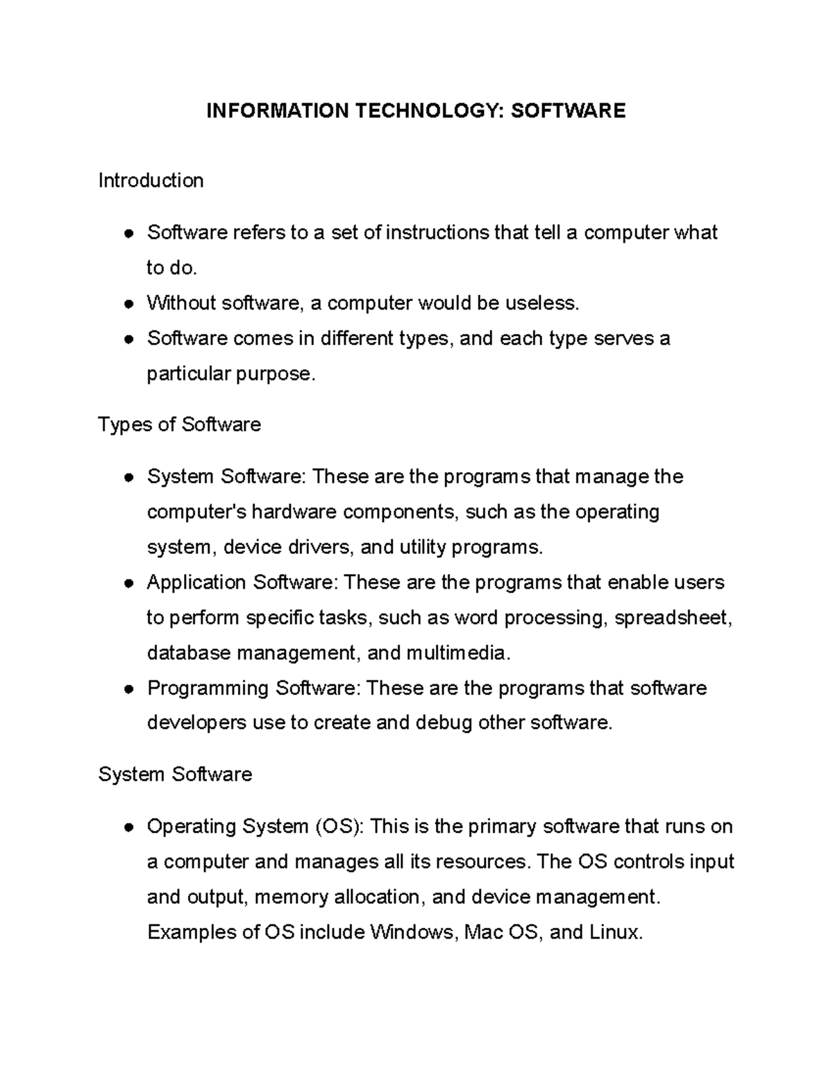 Information Technology Software - INFORMATION TECHNOLOGY: SOFTWARE ...