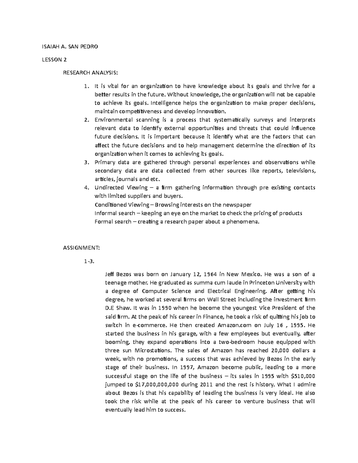 SAN Pedro, Isaiah Lesson 2 ACT Strategic management 3rd year 2021-2022 ...