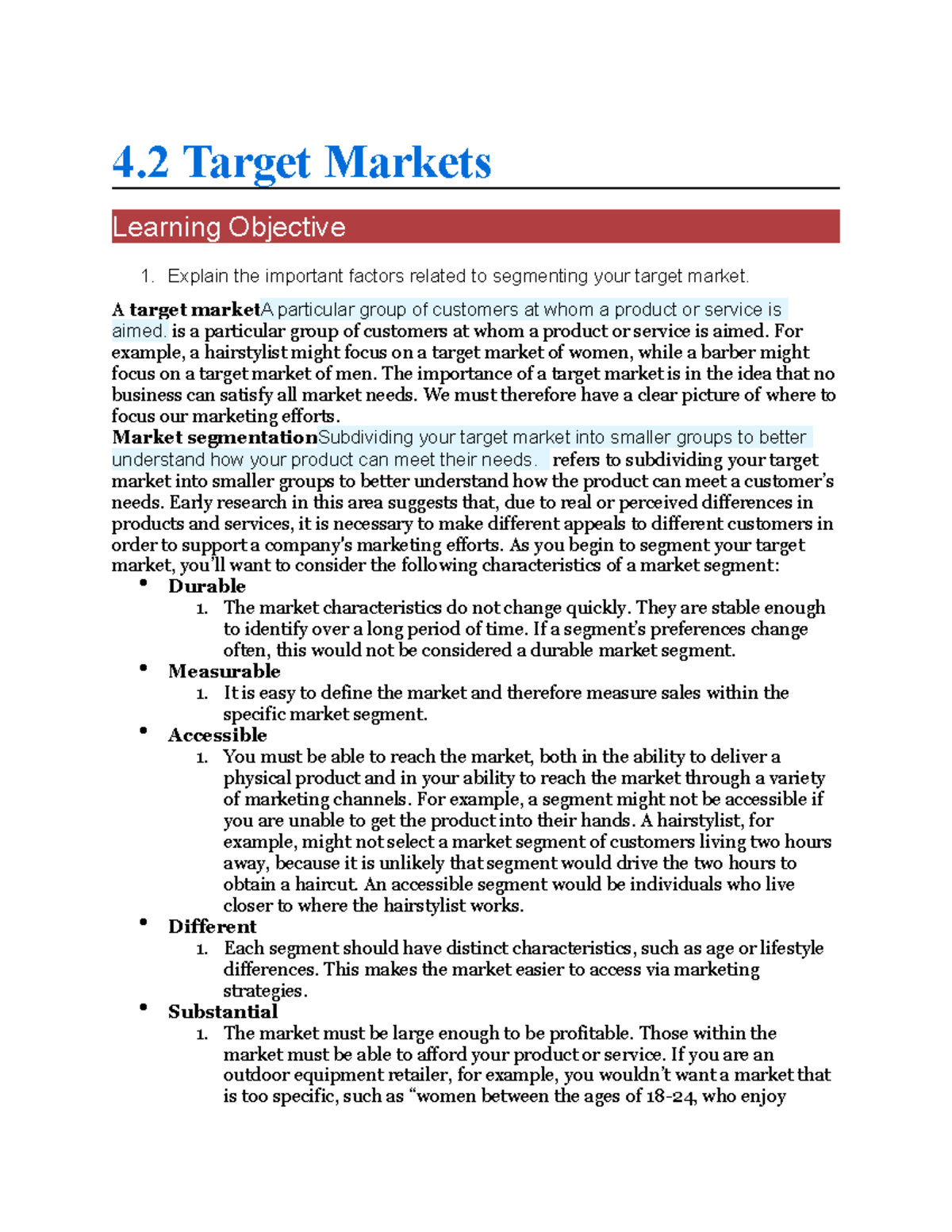 4.2 Target Markets - 4 Target Markets Learning Objective Explain the ...