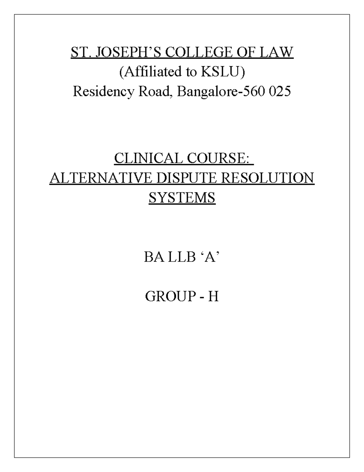 Conciliation - H - ST. JOSEPH’S COLLEGE OF LAW (Affiliated to KSLU ...