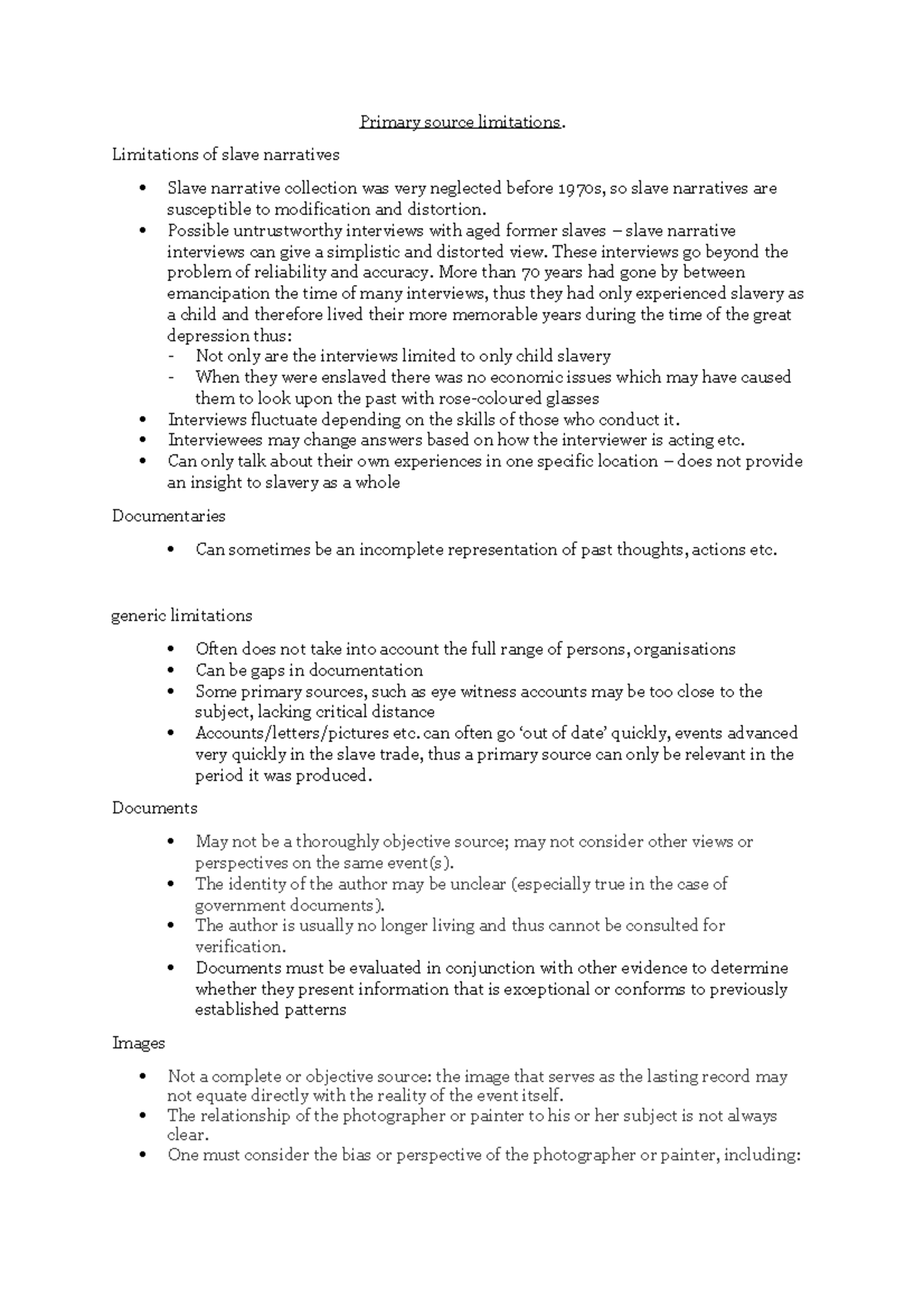 Limitations of sources for exam - Primary source limitations ...
