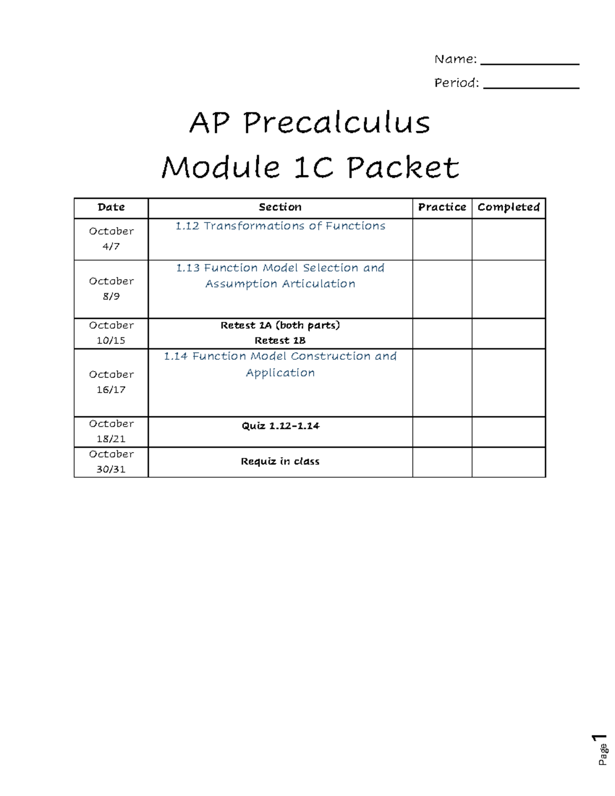 Packet 1C - Unit 1C Class Notes & Practices - 1 Name: Period: AP ...