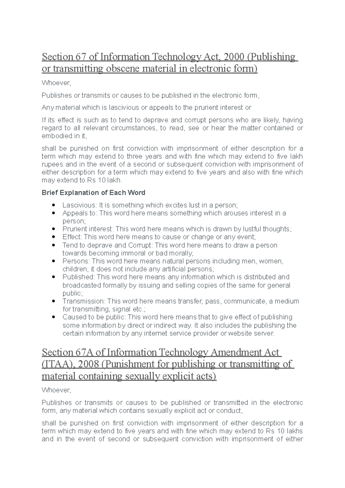 Section 67 of Information Technology Act - Brief Explanation of Each ...