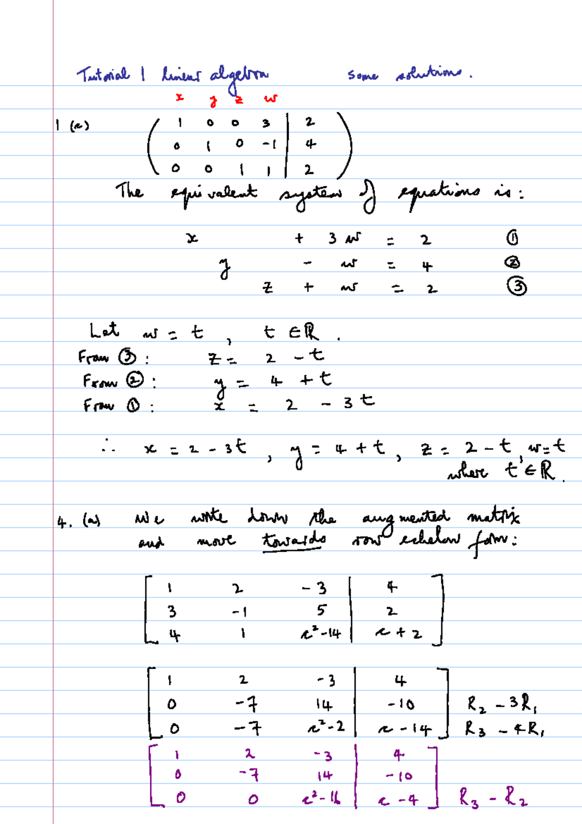 Tut 1 linear algebra solutions - MATH140 - Studocu