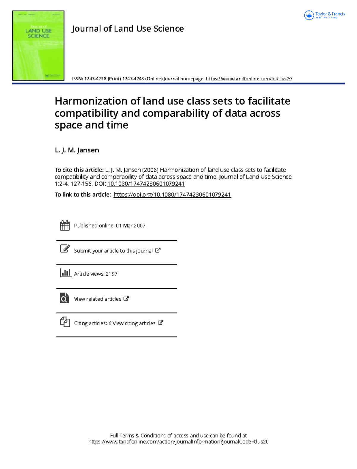 Harmonization of land use class sets to facilitate compatibility and ...