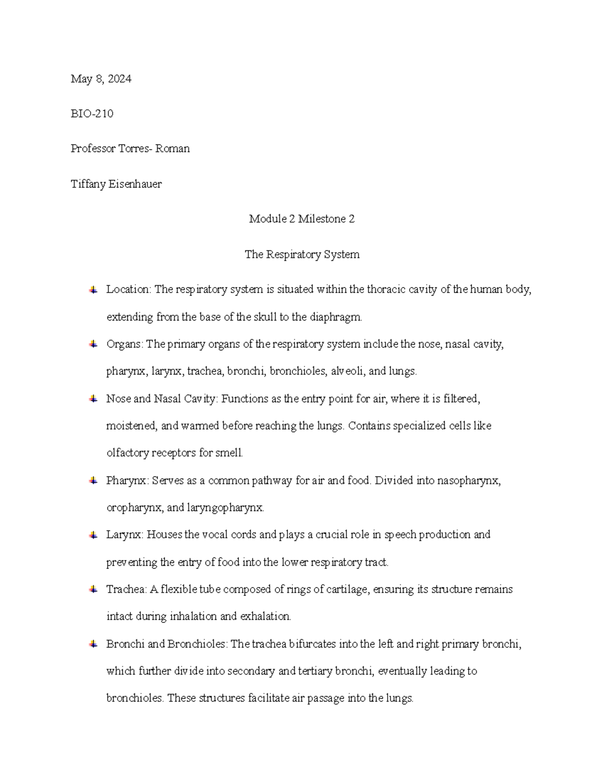 BIO-210 Module 2 Milestone 1 - May 8, 2024 BIO- Professor Torres- Roman ...