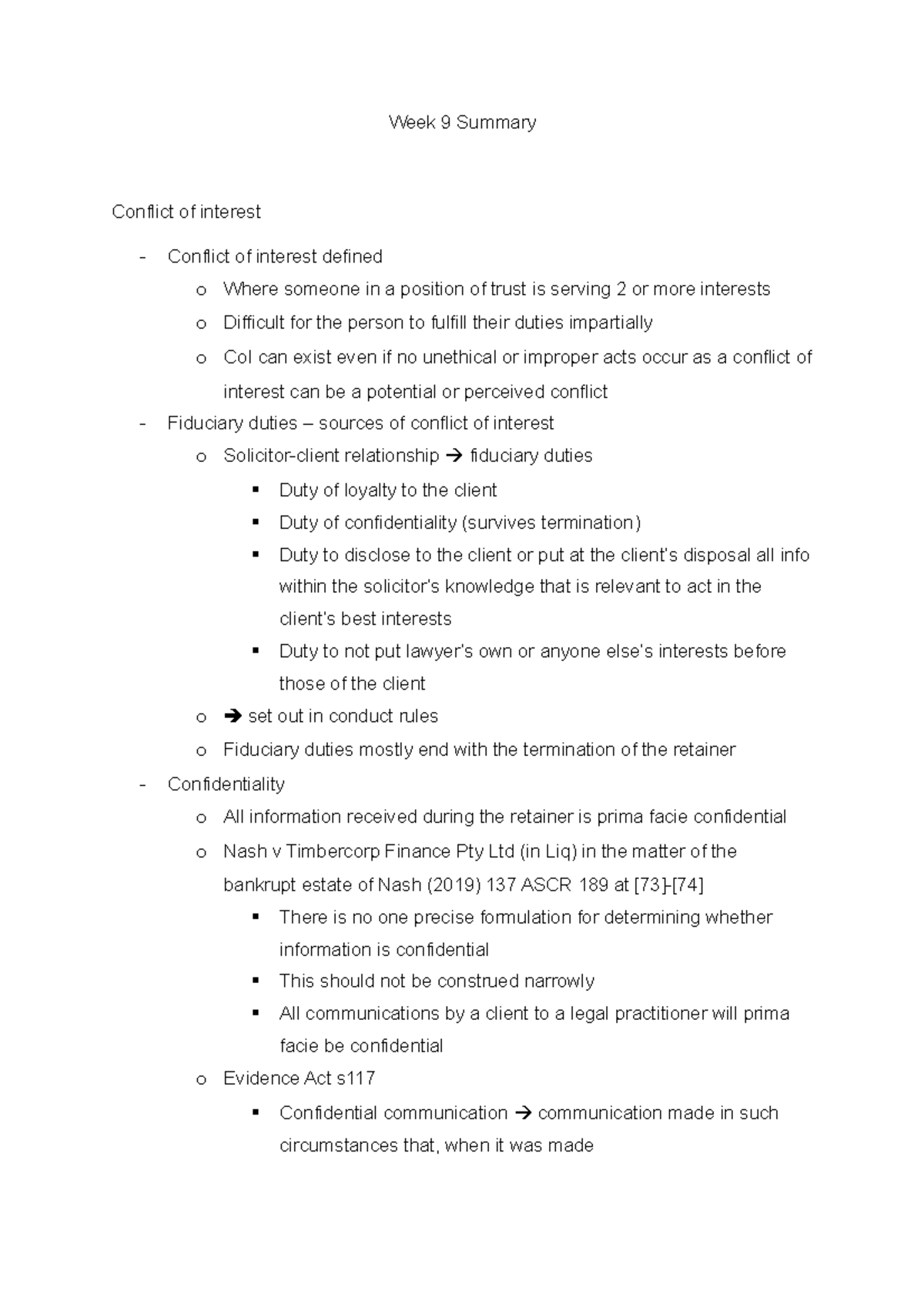 Week 9 Summary - Summarised and consolidated notes - Week 9 Summary ...