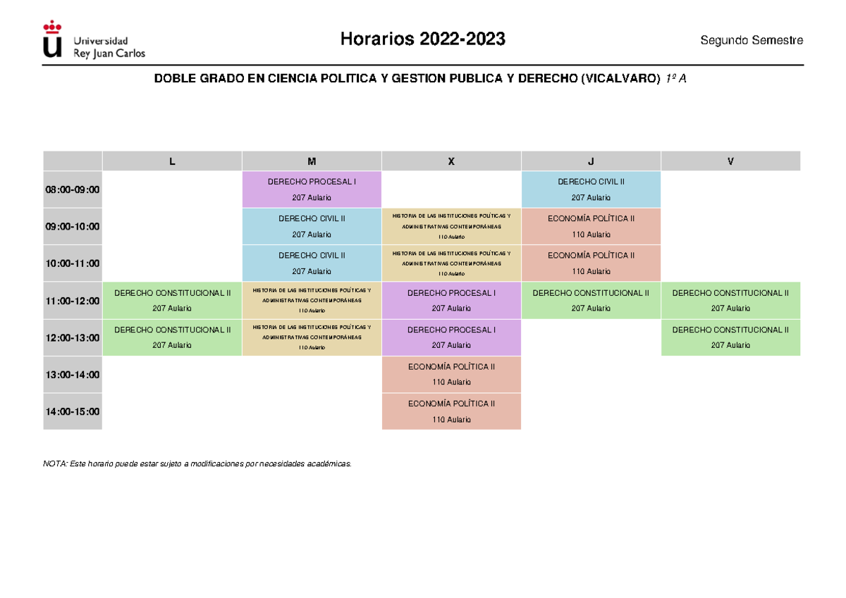 Horario 2 semestre - Horarios 2022-2023 Segundo Semestre DOBLE GRADO EN CIENCIA POLITICA Y ...
