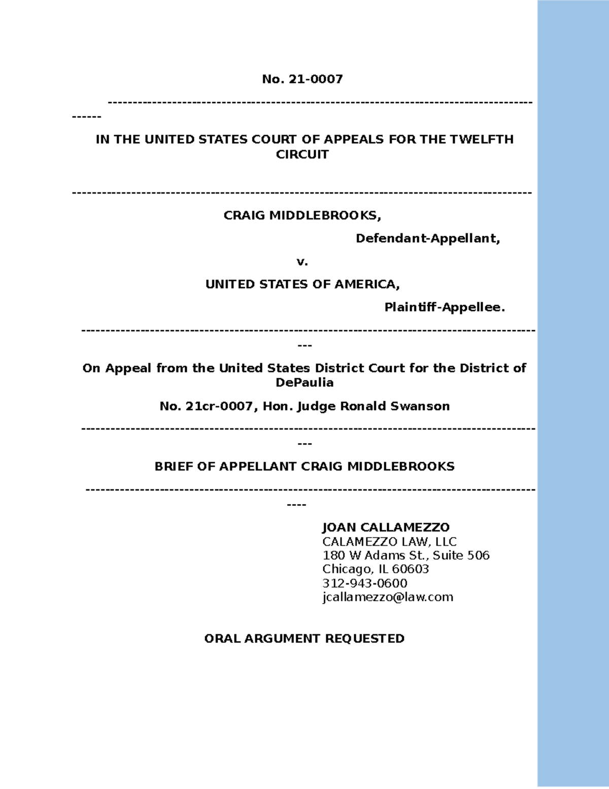Appellate Brief - **No. 21- IN THE UNITED STATES COURT OF APPEALS FOR ...