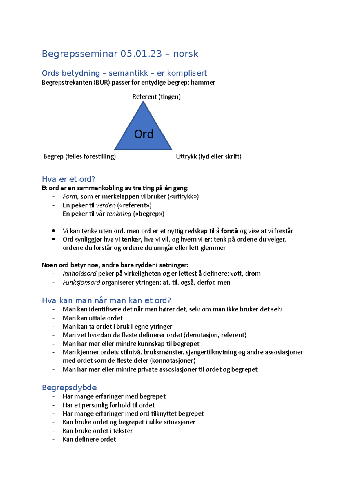 Begrepsseminar - norsk - Begrepsseminar 05.01 – norsk Ords betydning ...