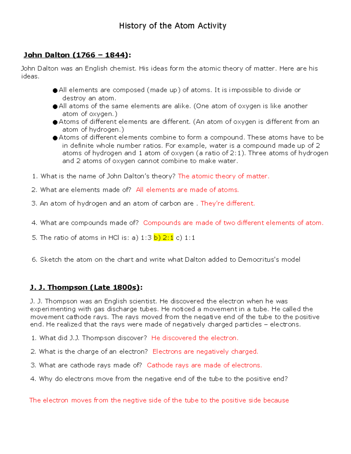 History of Atom Student Handout - CHEMH 1411 - LSC - Studocu