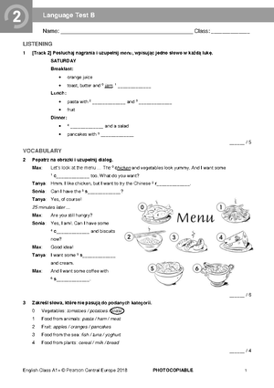 01. ECA1 Tests Language Test 1A - English Class A1 © Pearson Central ...