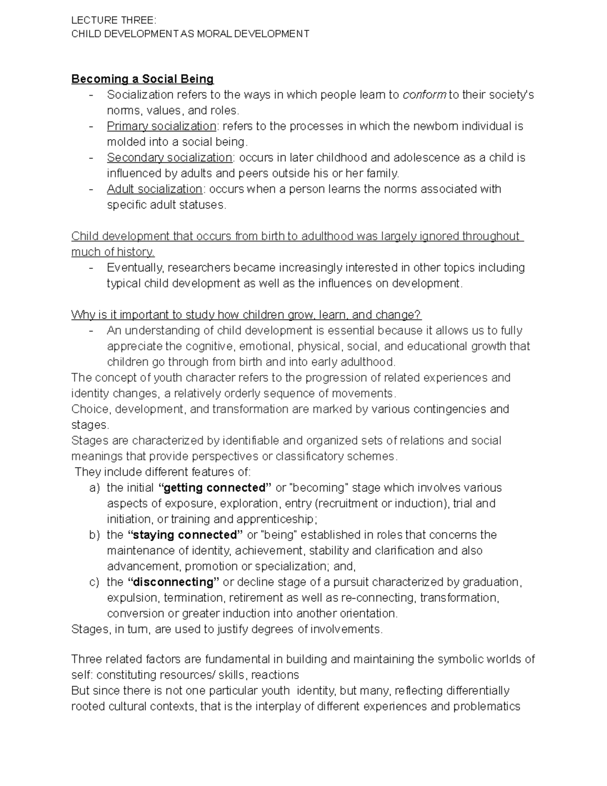 Lecture 3 - L. Visano - LECTURE THREE: CHILD DEVELOPMENT AS MORAL ...