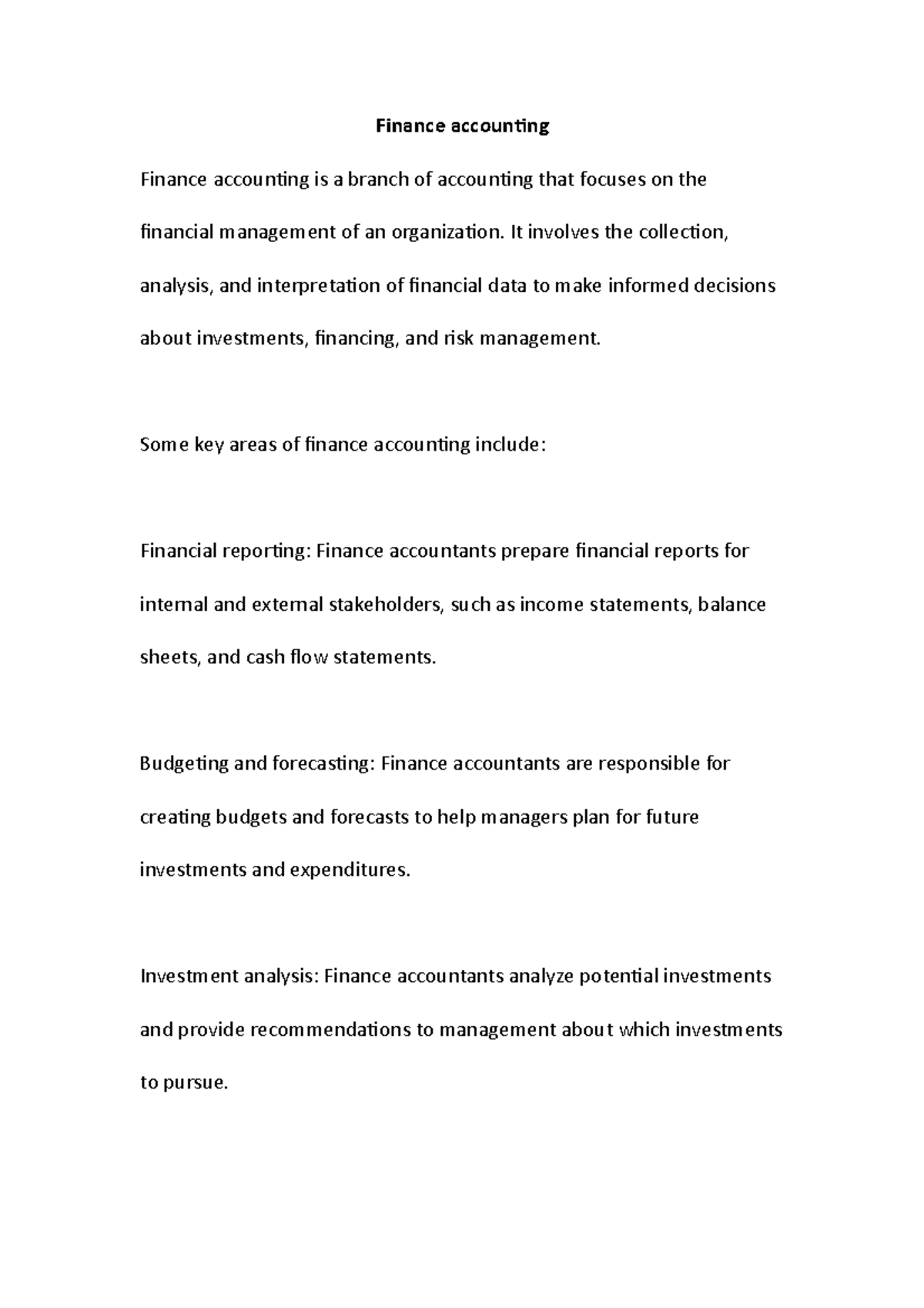 Finance accounting - Finance accounting Finance accounting is a branch ...