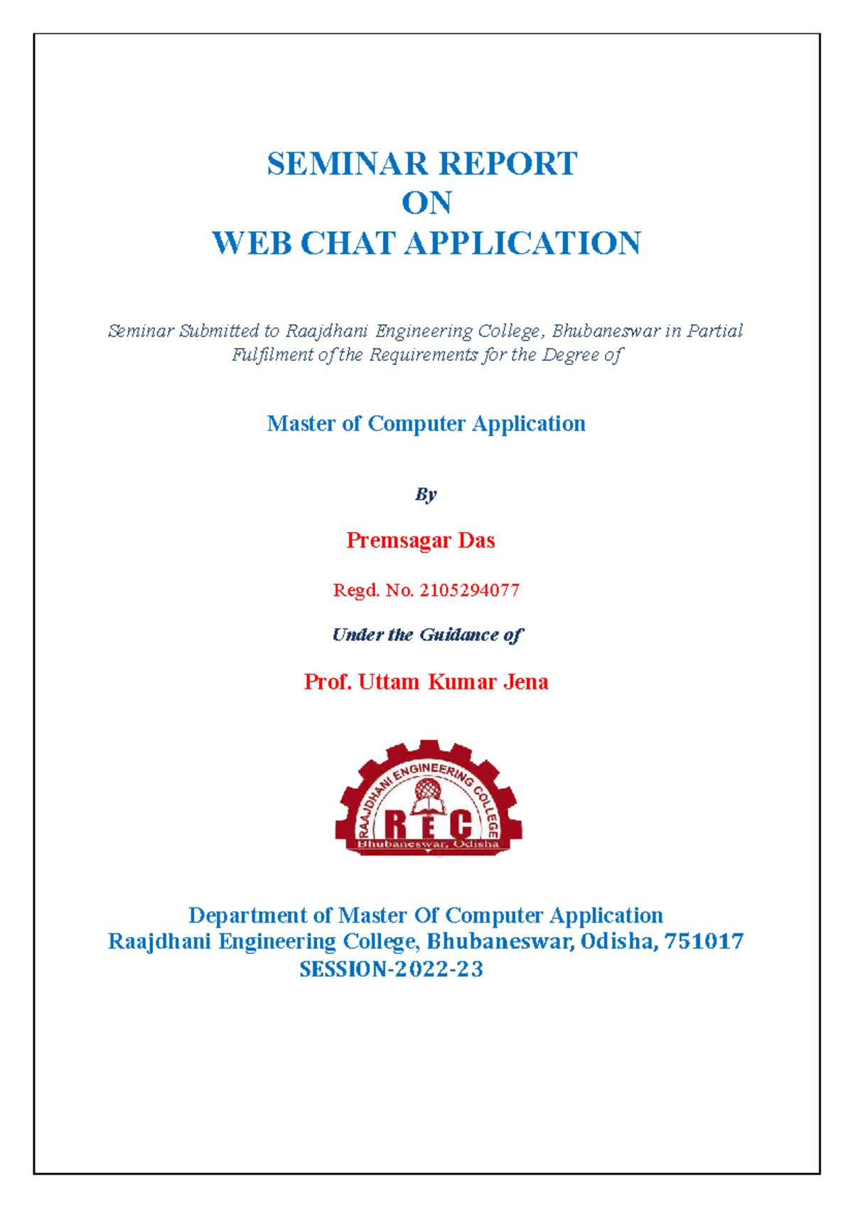 Final seminar report final mca - SEMINAR REPORT ON WEB CHAT APPLICATION ...